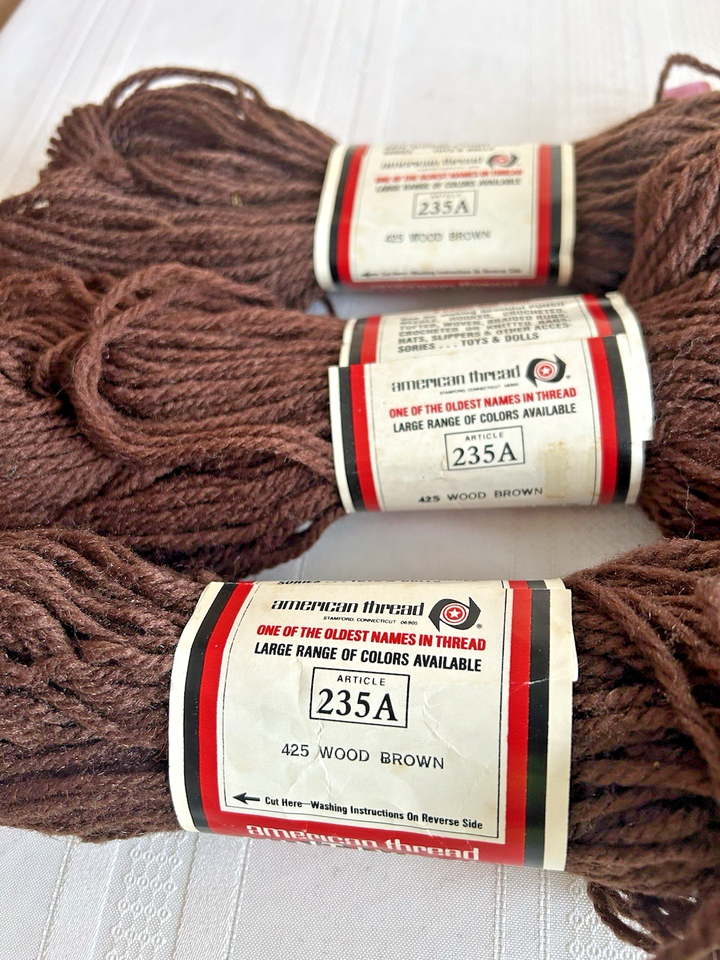 Vintage Aunt Lydia's Heavy Rug Yarn 425 Wood Brown ~ 3 Skeins 70 Yards ...