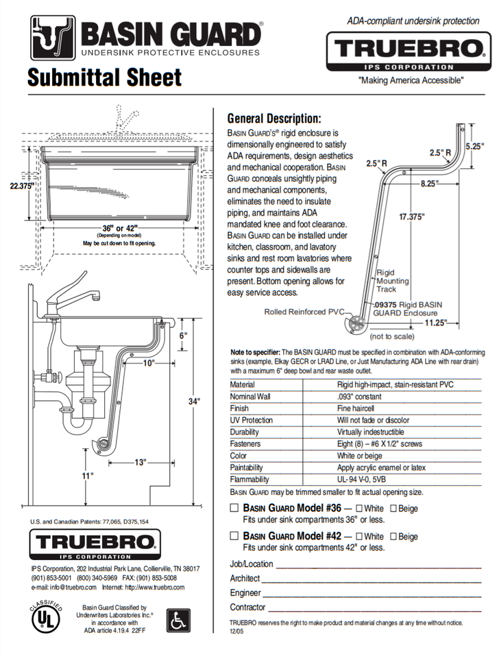 TRUEBRO 82236 BASIN-GUARD 42IN PVC WHITE NEW FREE SHIPPING 540257 | eBay