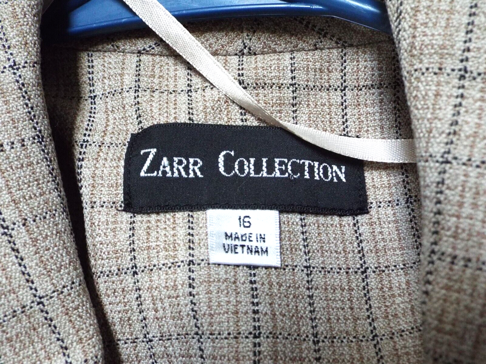 Vtg Zarr Collection Womens Tan Checked Blazer Sz 16 Button Front W/Fauz ...