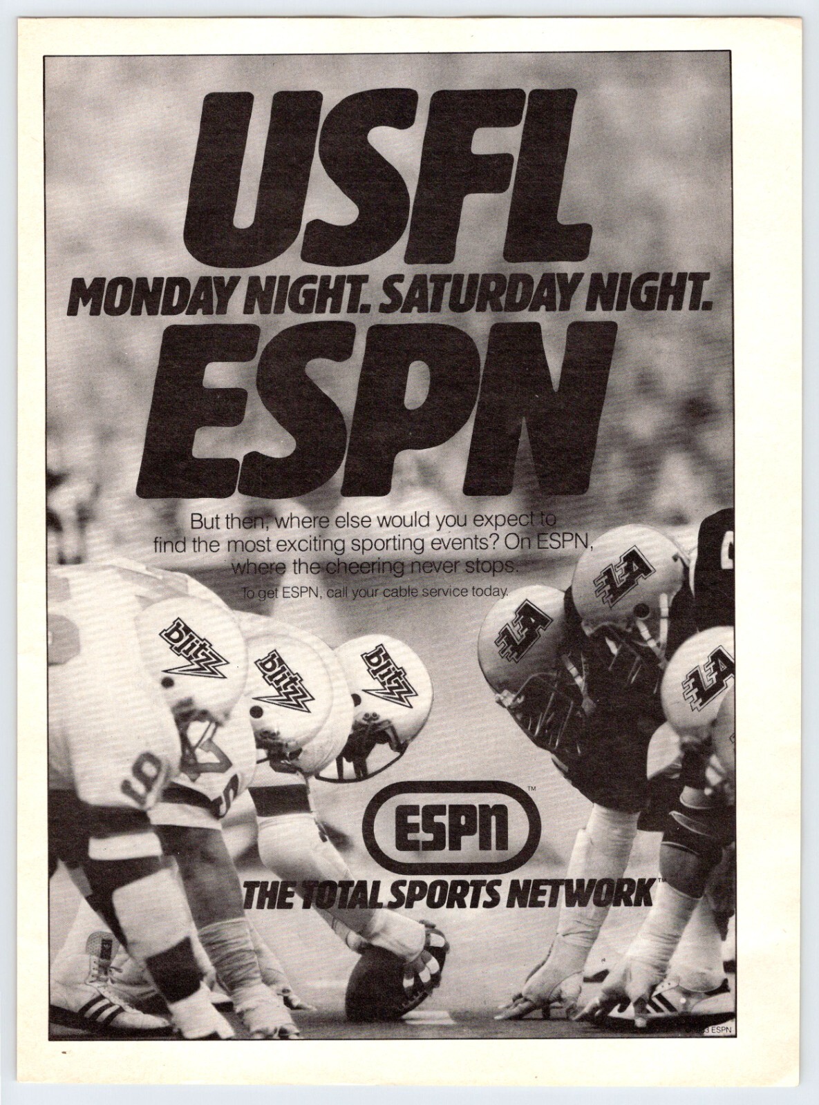 1983 USFL FOOTBALL ON ESPN SPORTS Vintage 8"X11" Magazine Ad 1980's ...