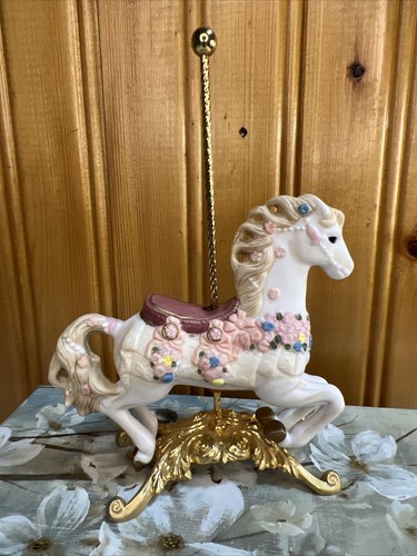 Heirloom Giftec Showcase Carousel Horse 1990 White Horse With Pink ...