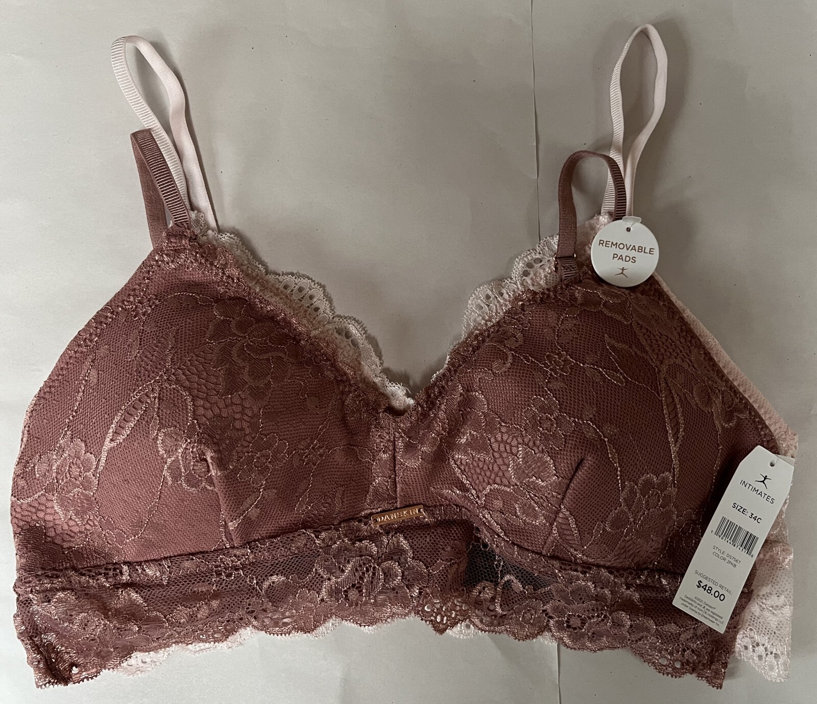 NWT DANSKIN WIRE-FREE REMOVABLE PADS 1 COPPER 1 PINK CONTOUR BRA DS7567 ...