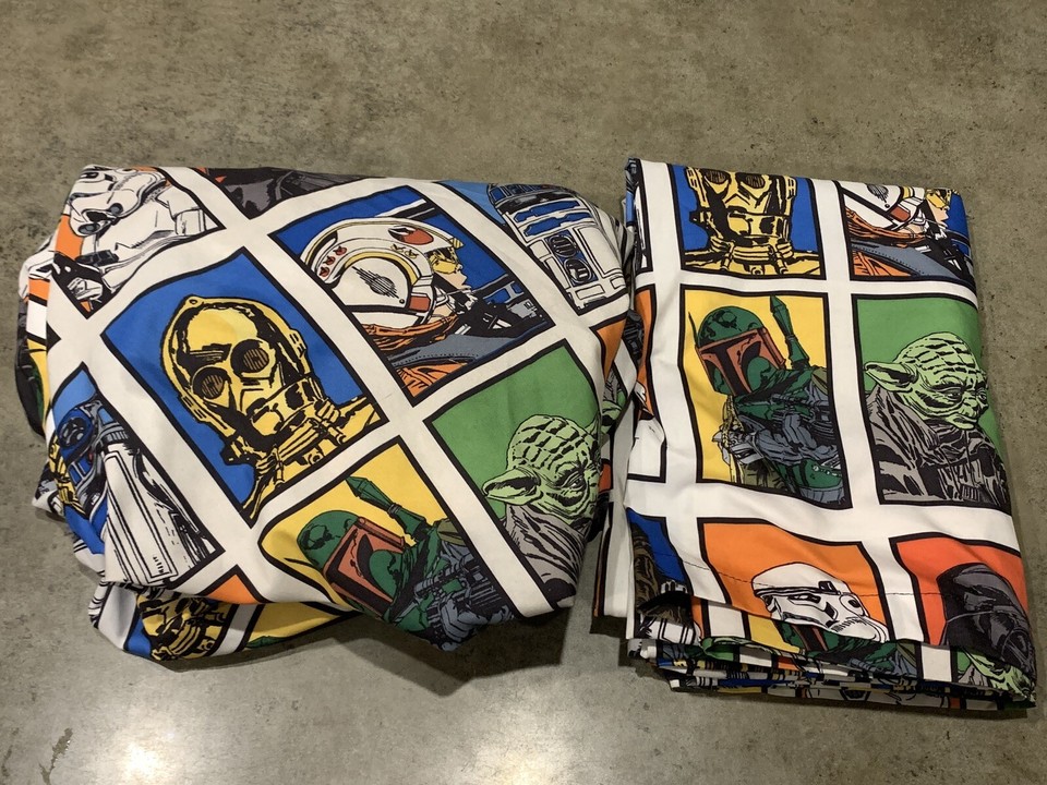 Star Wars Twin Size Flat and Fitted Sheet Set White Block Pattern Jay ...