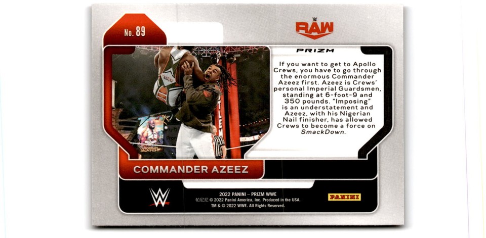 2022 Panini Prizm WWE #89 Commander Azeez Ruby Wave Chicago White Sox ...