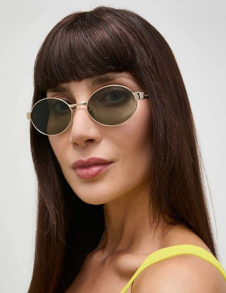 Saint Laurent Men Sunglasses Gold Green Oval SL692 003 BRAND NEW | eBay