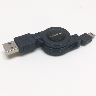 RadioShack Retractable Mini USB Data Charging Cable 32” Black Cat #26 ...
