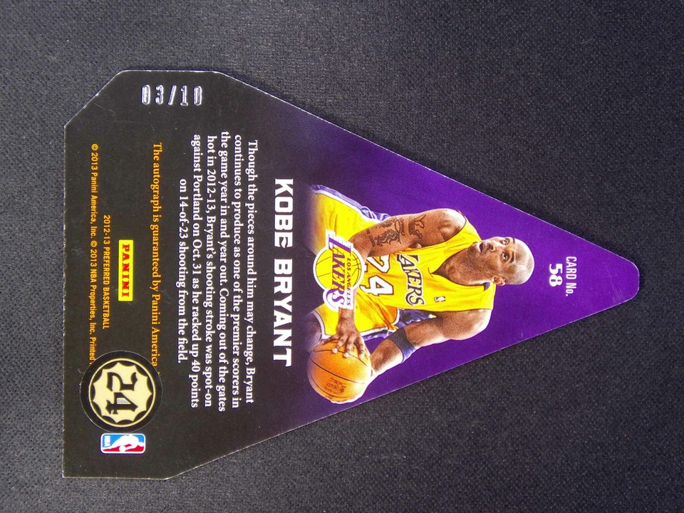 2012-13 Panini Preferred Kobe Bryant #58 Die-Cut Crown Royale Auto Gold ...