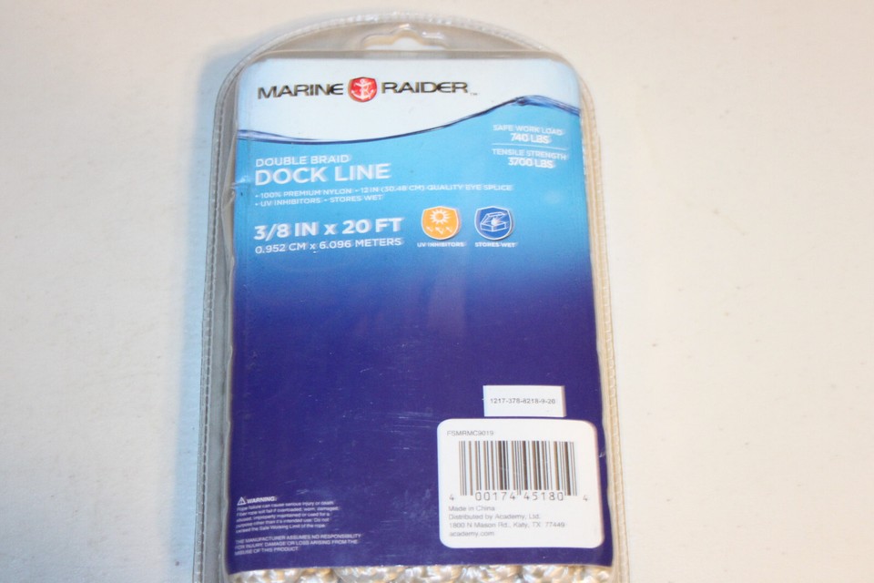 Marine Raider Dock Line for Watercraft, Double Braid, Nylon, 3/8" x 20 ...