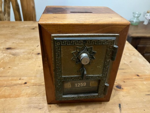 Vintage 1950s Wooden Post Office Box Lock Box Coin Bank Combination ...