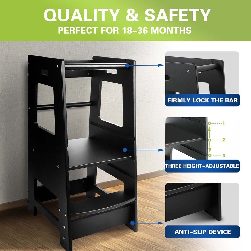 Kitchen Buddy Kids Step Ladder Stool Toddler Learning Tower Safety Bar ...