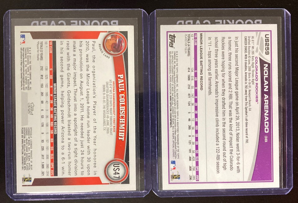 Nolan Arenado 2013 & Paul Goldschmidt 2011 Topps Rookie Cards #us259 ...