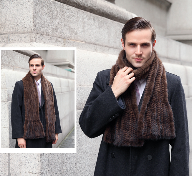 100% Mink Fur Scarves Wraps Men's Handmade Real Mink Fur Collar Scarf ...