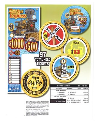Pull Tab Ticket - Chip - Game - Pick Board - Big Red Express - 132 ct ...