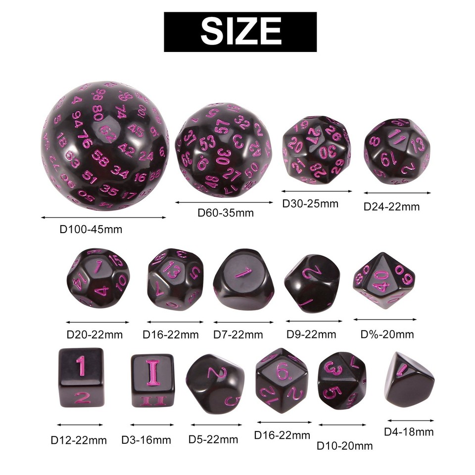 15Pieces Complete Polyhedral DND Dice Set D3-D100 Spherical Dice ...
