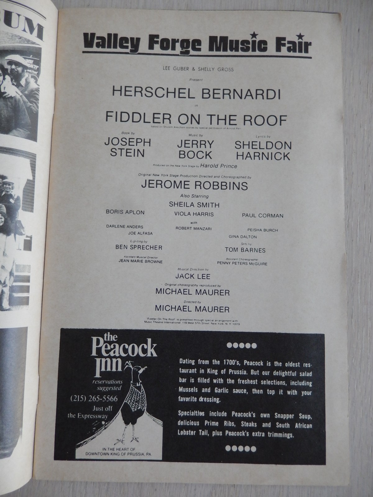 1978 - Valley Forge Music Fair Theatre Playbill - Fiddler On The Roof ...