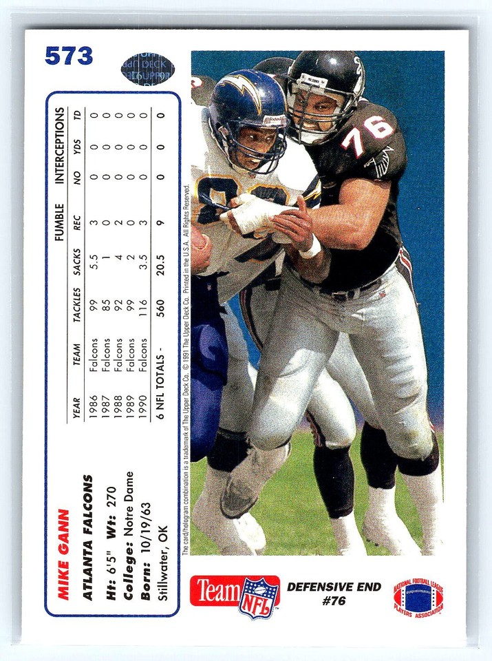 1991 Upper Deck #573 Mike Gann Football Atlanta Falcons | eBay