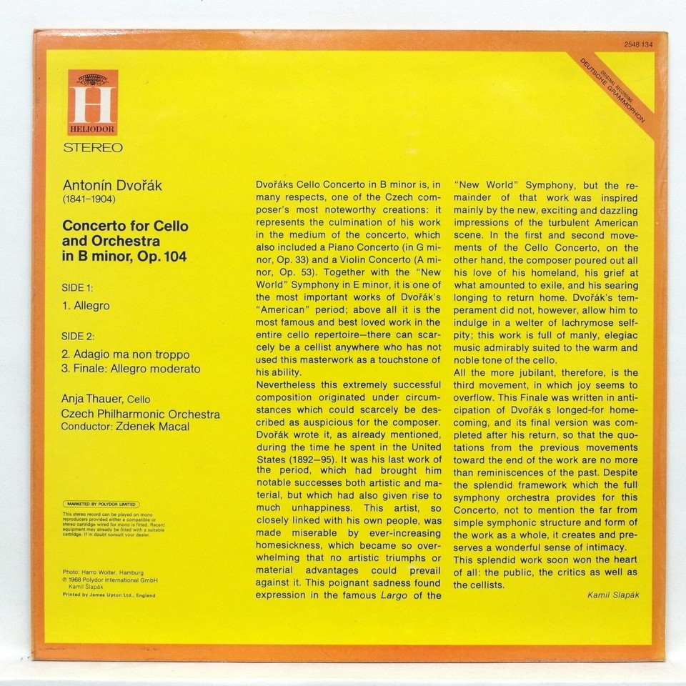 ANJA THAUER - DVORAK cello concerto HELIODOR LP NM | eBay