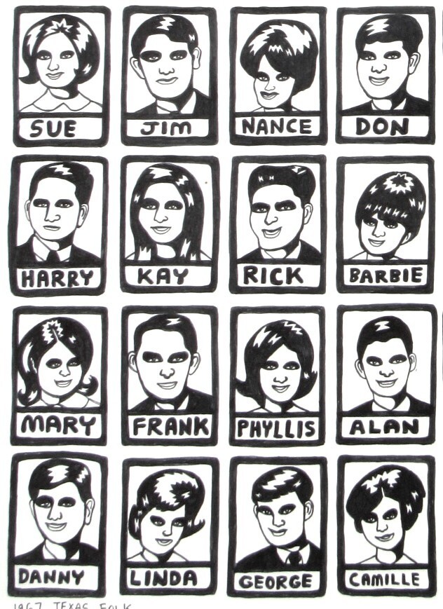 18 x 24 Pen Drawing 1967 TEXAS Yearbook FOLK portraits Outsider Art ...