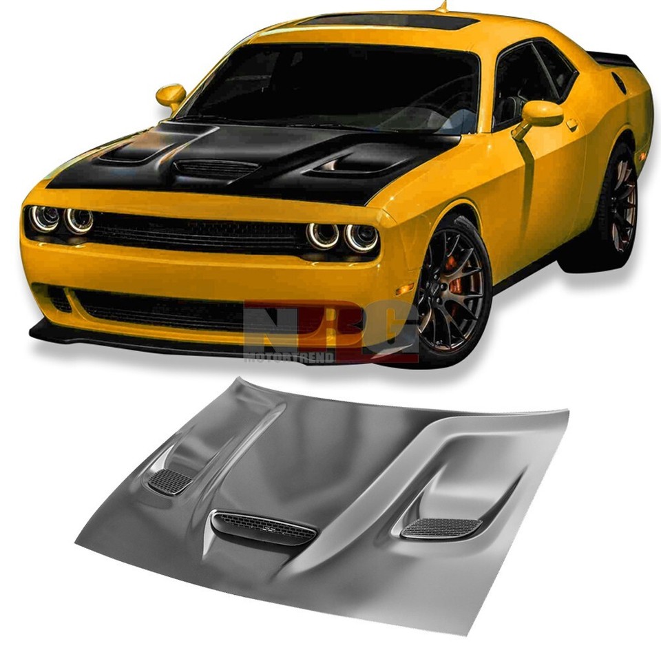 For 2008-2023 Dodge Challenger Hellcat style ALUMINUM hood with vented ...