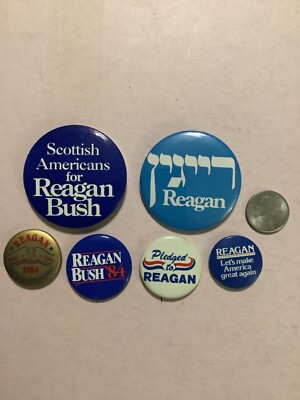 (6) Vintage Reagan - Reagan / Bush 1984 Political Pin Pinback Buttons ...
