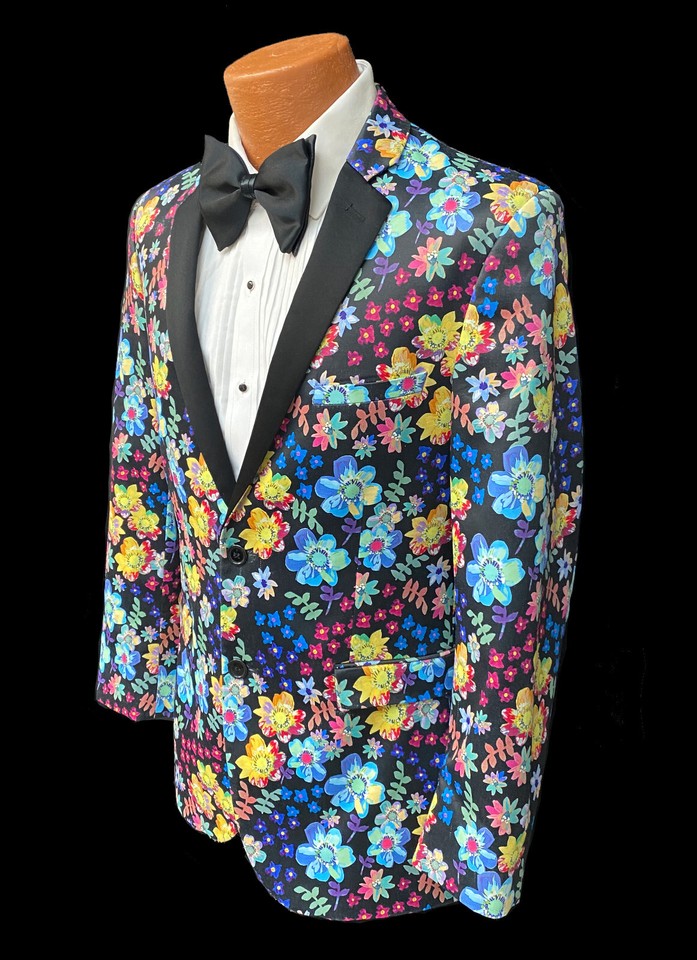 Mens Mark of Distinction Floral Print Tuxedo Jacket Colorful Bright Slim Fit 40R | eBay