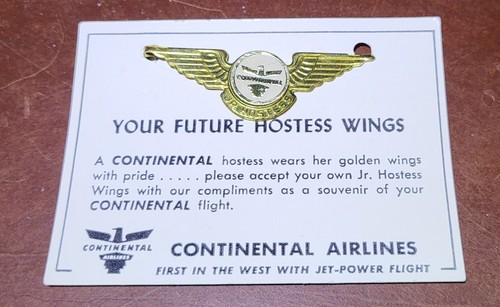 Vintage Continental Airlines Future Hostess Wings - Original Backing | eBay
