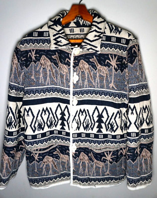 Vintage Knit Aztec Cardigan Sweater Medium Beige Peruvian Alpaca ...