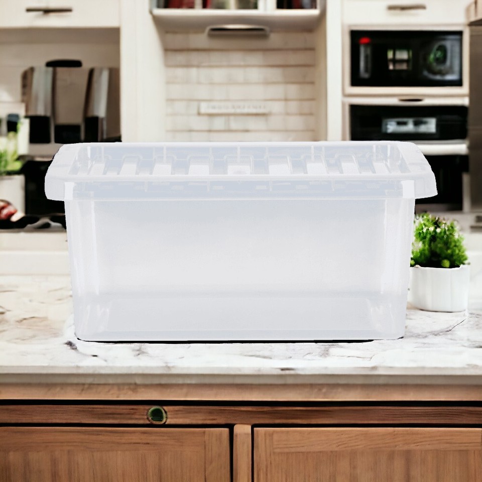4L-80L Clear Plastic Storage Boxes With Lids Home Office Kitchen ...