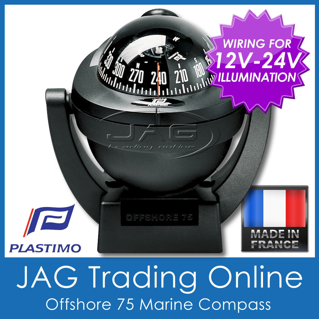 PLASTIMO OFFSHORE 75 BLACK MARINE/BOAT COMPASS 12V-24V Lighting ...