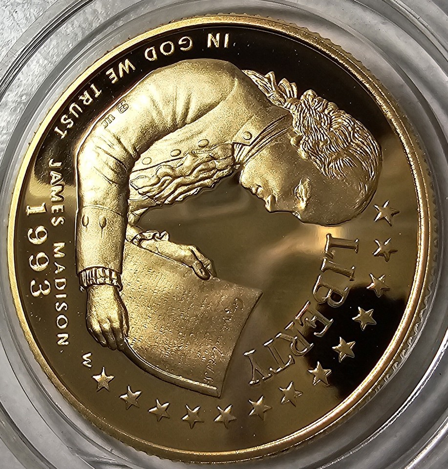 1993 W Liberty James Madison Bill Of Rights Proof Commemorative $5 Gold ...