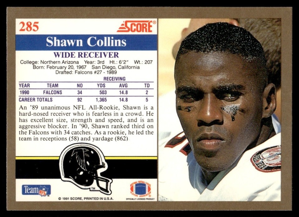 1991 Score Shawn Collins Atlanta Falcons #285 | eBay