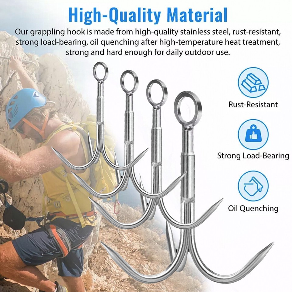 Grappling Hook 3Claw Climbing Hook Stainless Steel Grapnel Hook Small ...