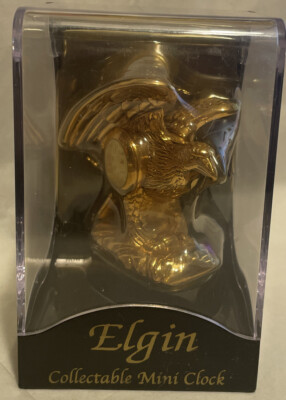 Elgin Mini Eagle Collectable Clock Gold Tone Never Used | eBay UK