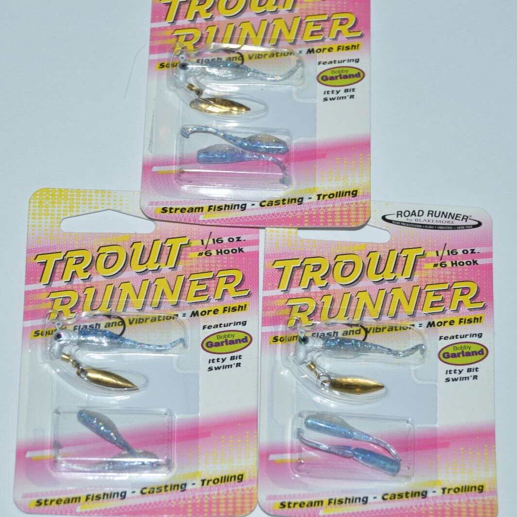 3 packs blakemore trout road runner 1/16oz itty bit swim'r blue ice | eBay