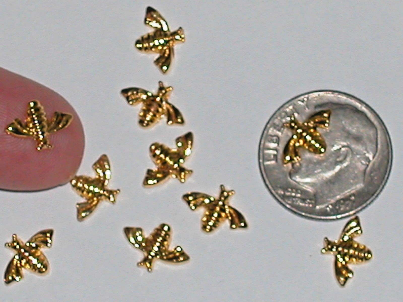 2pc Miniature dollhouse super tiny little Gold plated nail Bee bug ...