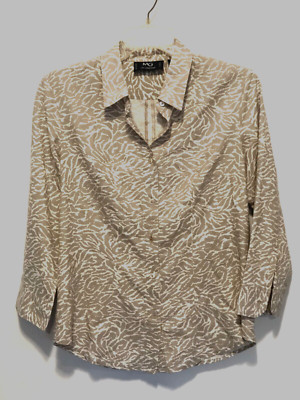 MG Silk Collection Beige/White Animal Print Silk Blouse Medium | eBay