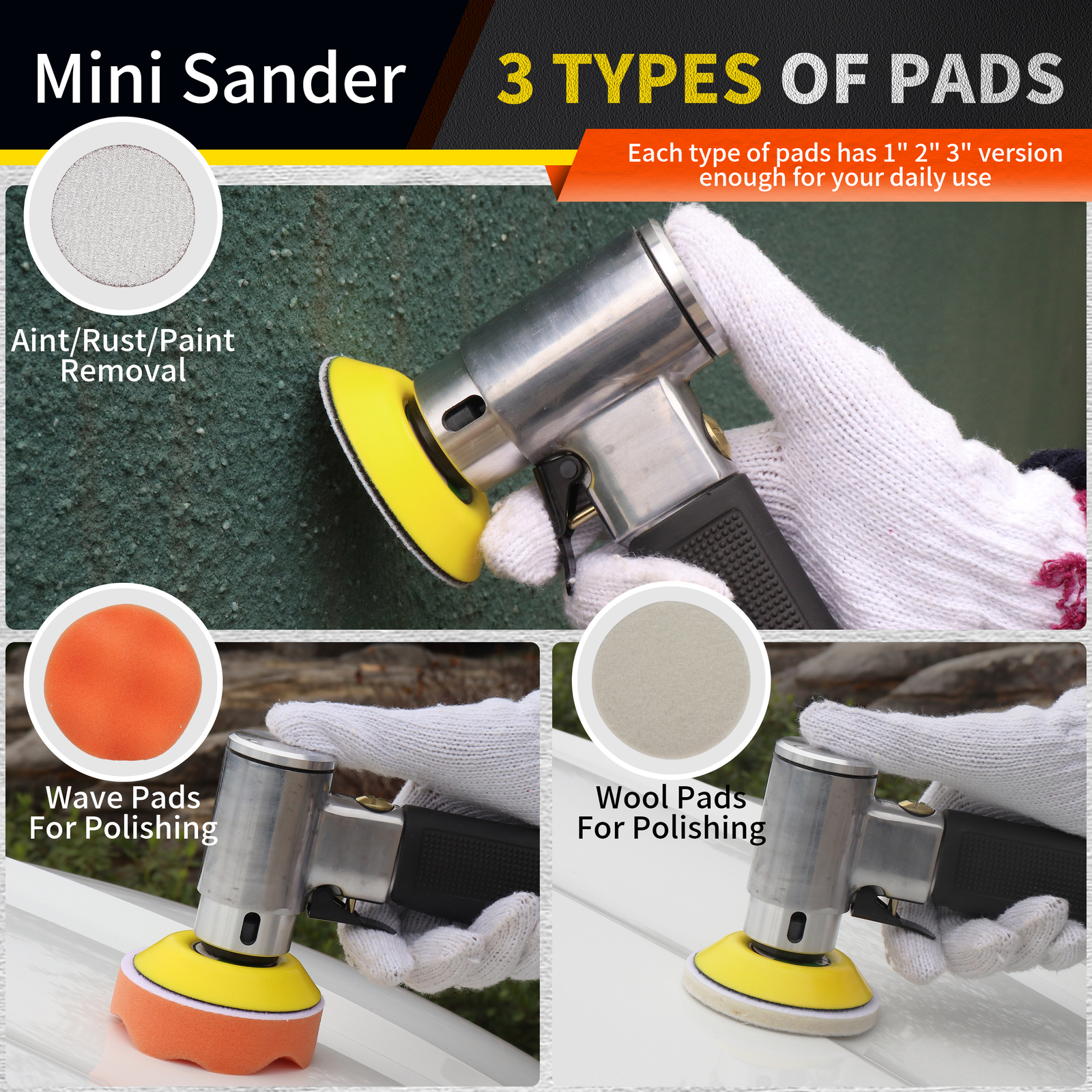 1/2/3'' Dual Action Mini Air Polisher Machine Orbital Sander For Car ...
