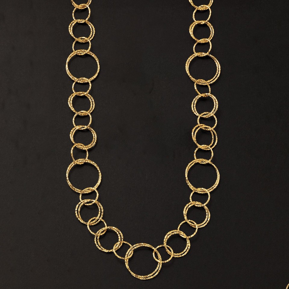 Ross-Simons Italian 18kt Yellow Gold Long Textured Circle-Link Necklace ...