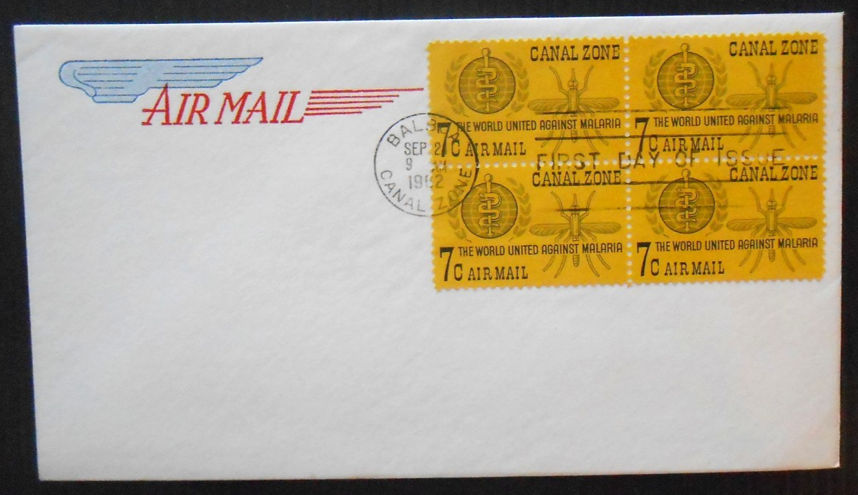 Canal Zone 1962 7c airmail Anti-Malaria block of 4 FDC, Scott CZ C33 | eBay