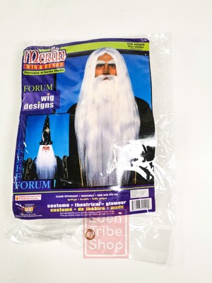 Merlin Wig and Beard Adult Size Halloween Costume White Wig | eBay