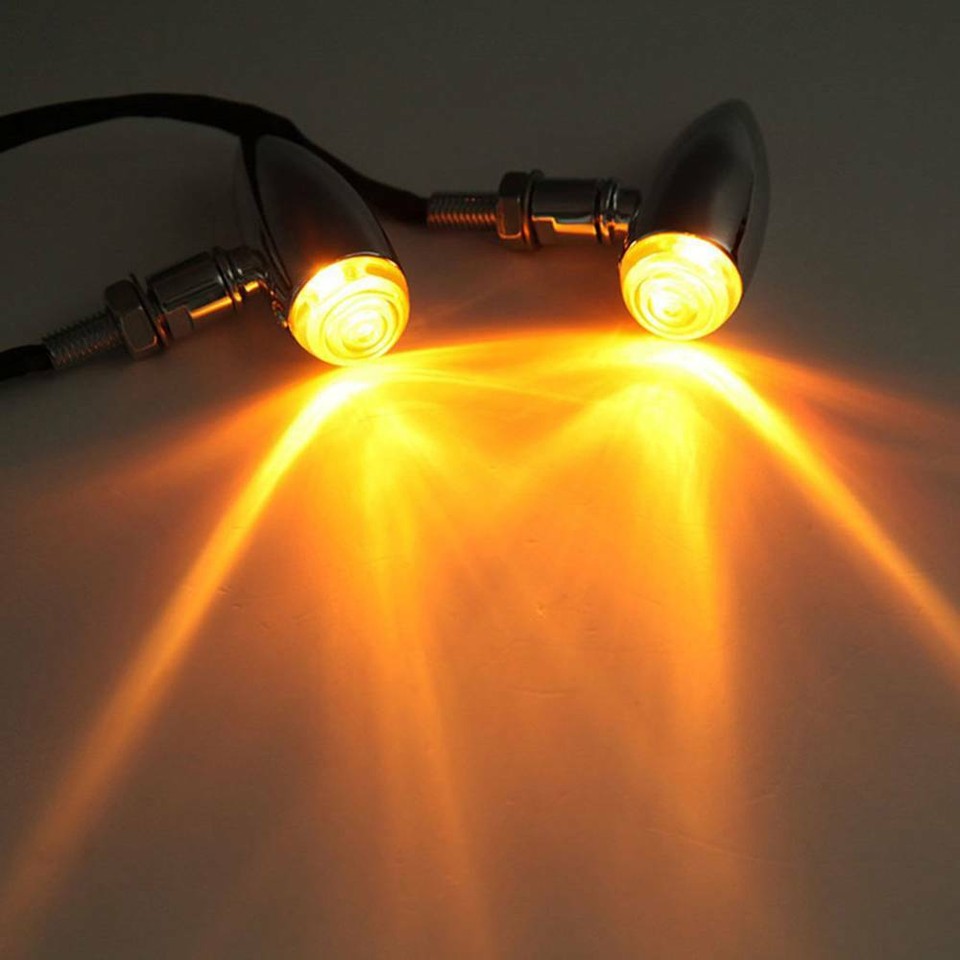 Motorcycle Tail Lamp Mini LED 2 Wires Turn Signal Blinker Light Chrome ...