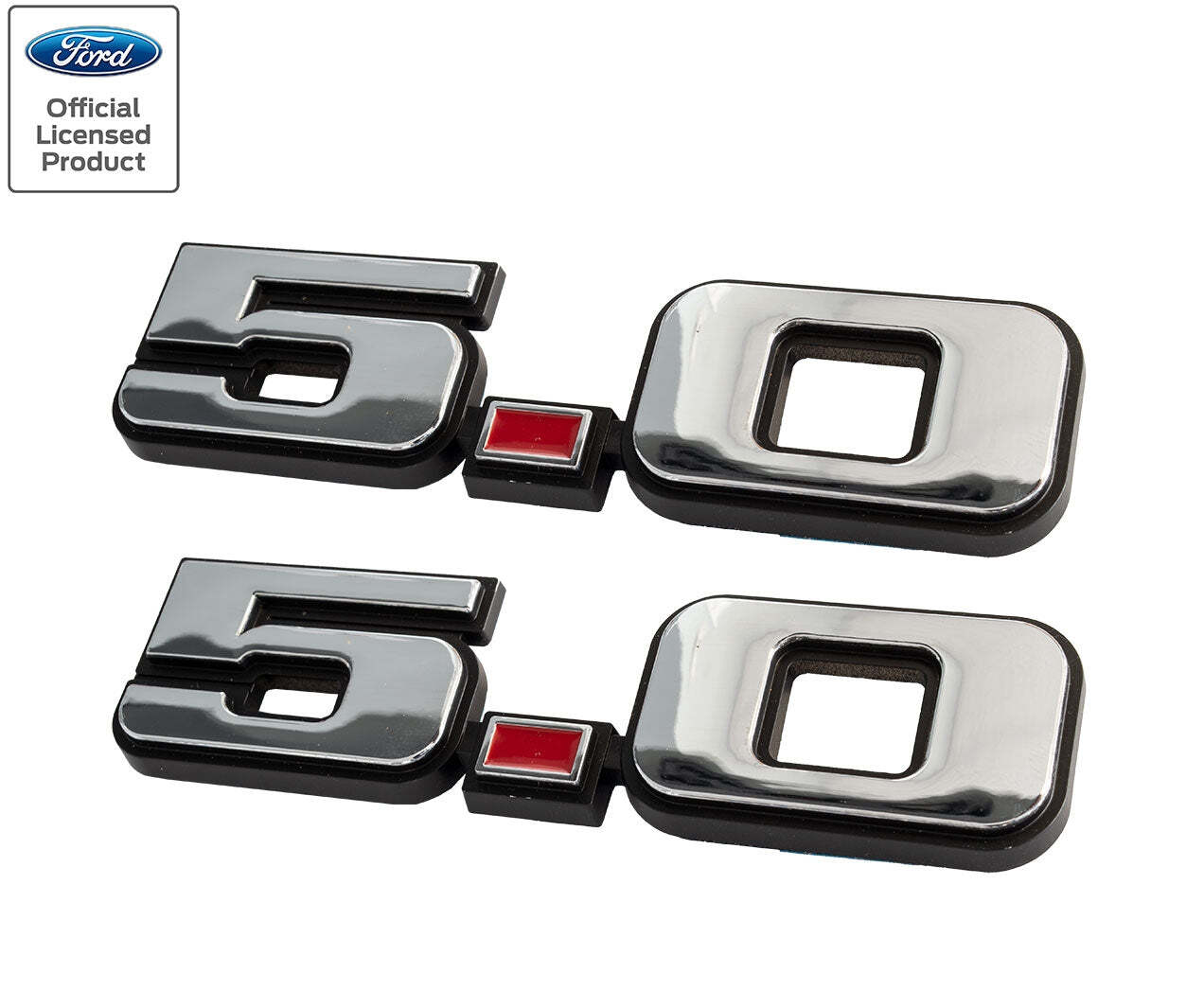 1979-1993 Ford Mustang GT LX Chrome & Red 5.0 Fender Emblems 4.75" Pair ...
