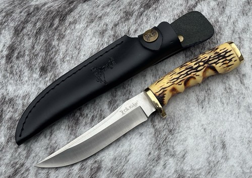 9” Fixed Blade Knife Leather Sheath Elk Ridge Fill Tang Companion Side ...