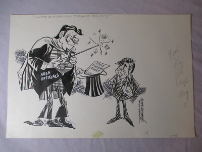 1983 Original Art Political Cartoon MICHAEL DUKAKIS & Magician EDDIE ...