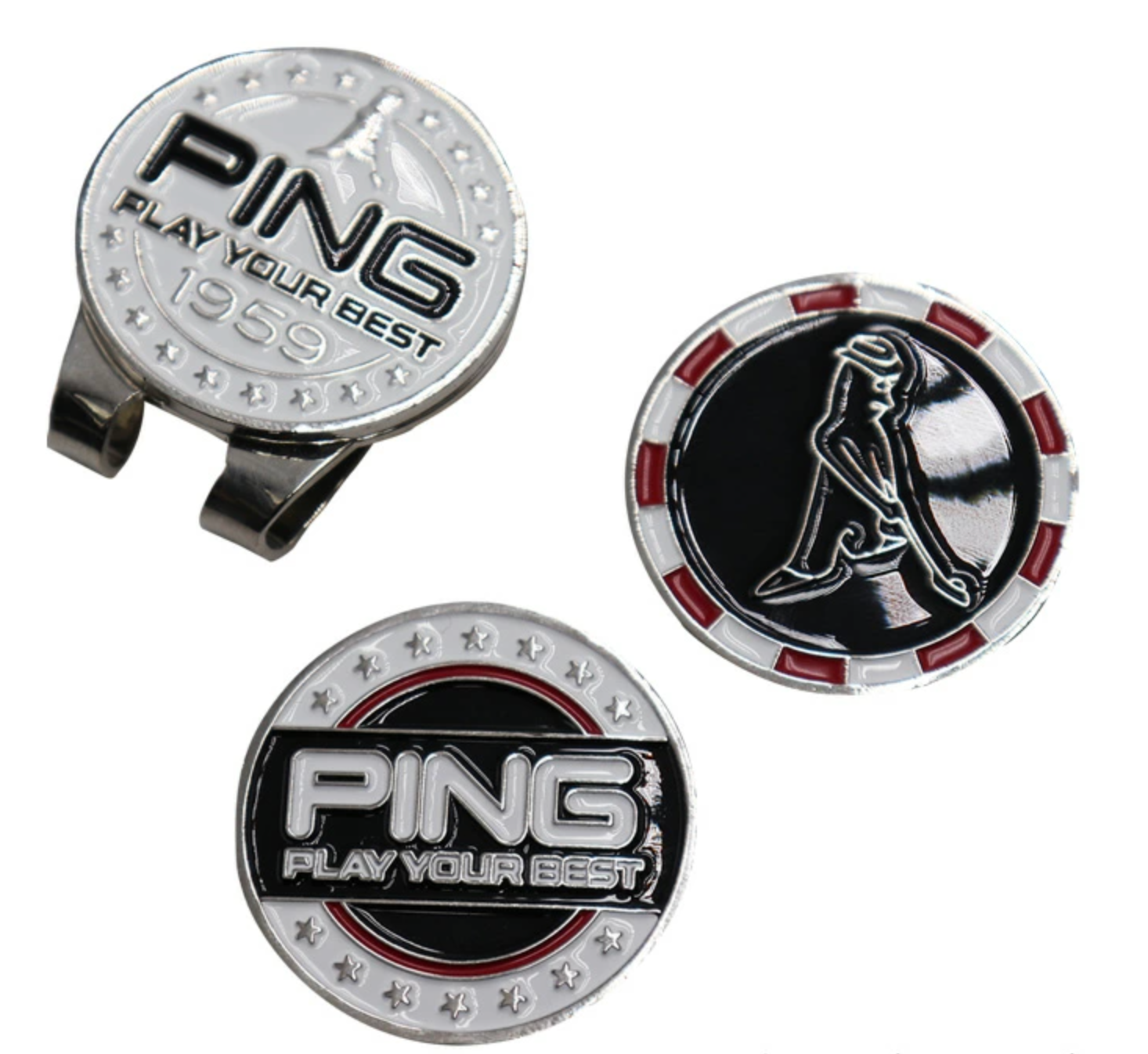 PING Japan Golf Ball Clip Marker American Double AC-N2302 White Red | eBay