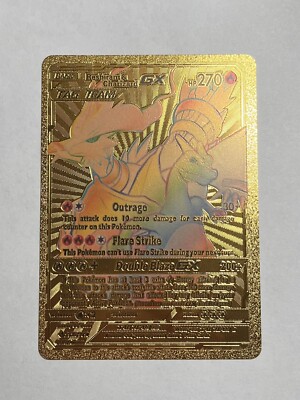 Reshiram & Charizard GX Rainbow Custom Fan Art Gold Metal Pokemon Card ...