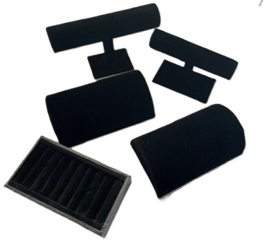 5 PC Black Velvet T-Bar Half Moon Bracelet Bangle Tray Velvet Showcase ...