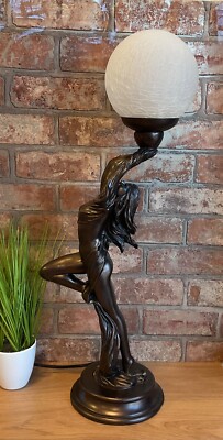 Juliana Art Deco Bronze Lady Tall Table Lamp with Crackle Ball Shade ...