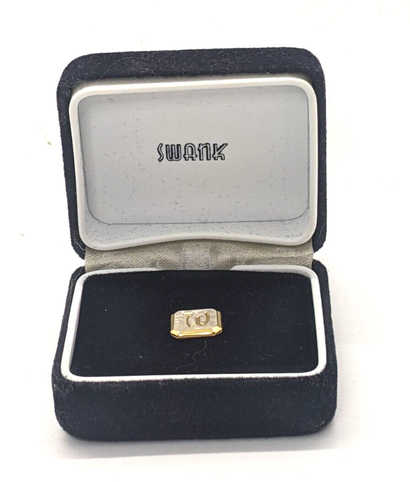 Swank W Initial Tie Tack Pin with Chain Monogram Gold Tone in Box | eBay