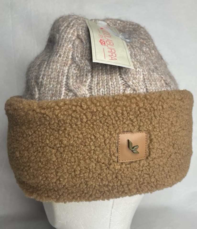 Koolaburra by UGG Chestnut Knit Beanie Hat Lined Logo Accent One Size ...